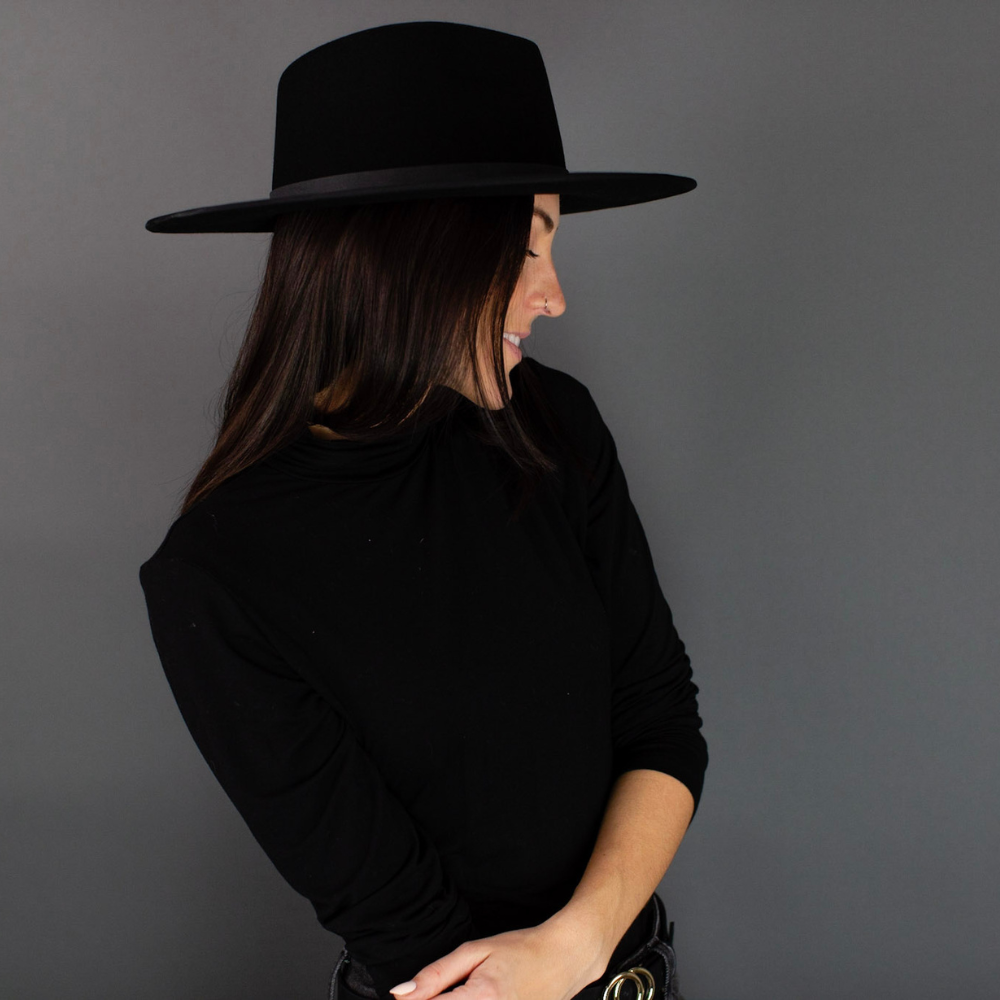 EMMA Wide Brim Fedora With Leather Band - Black – Good Future Co